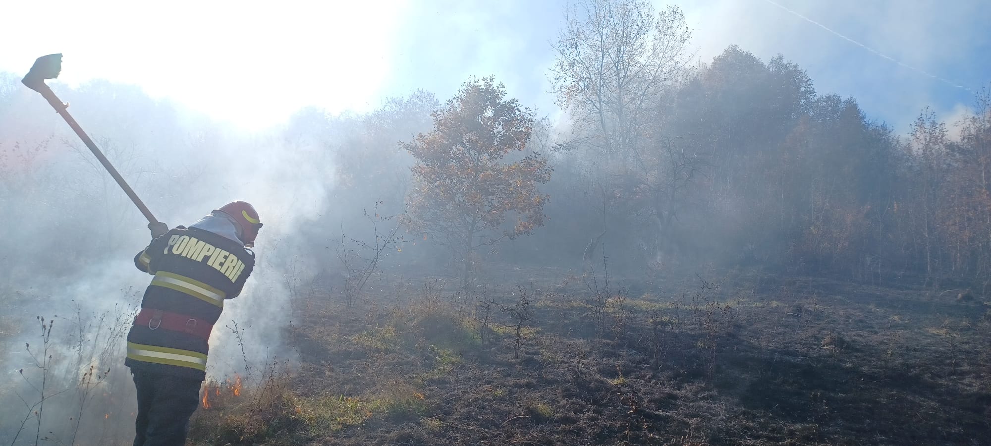 Mai multe hectare de vegetație sunt cuprinse de incendiu, la Priboiu ...