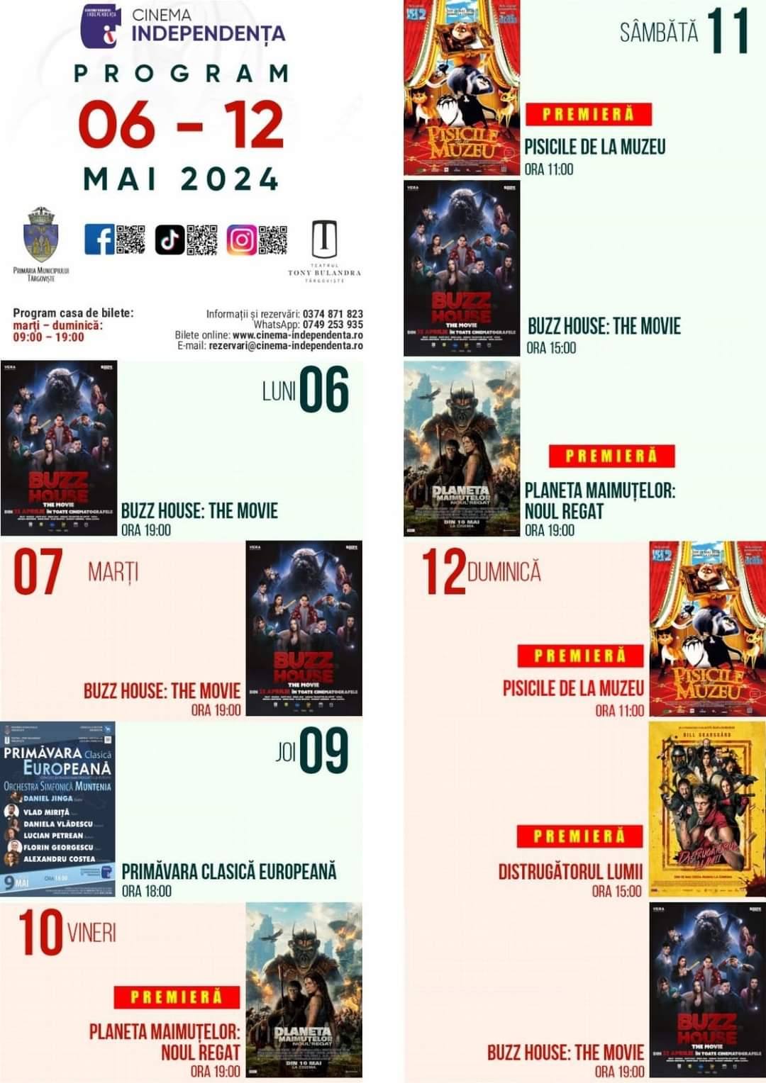 Programul proiecțiilor de film la Cinema Independența 06 - 12 mai 2024