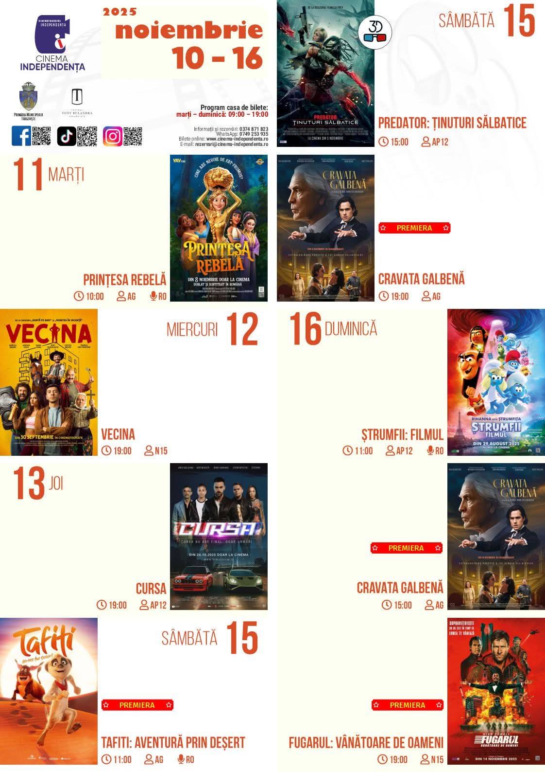 Vezi programul proiecțiilor de film la Cinema Independența, în perioada ...